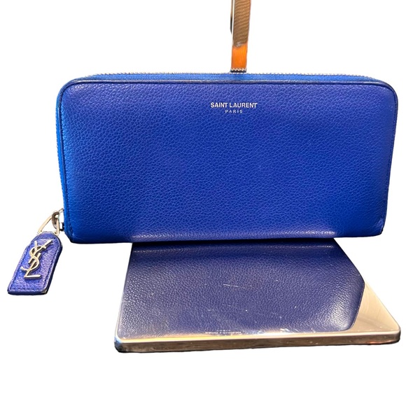 Yves Saint Laurent | Bags | Yves Saint Laurent Blue Leather Zip Around ...